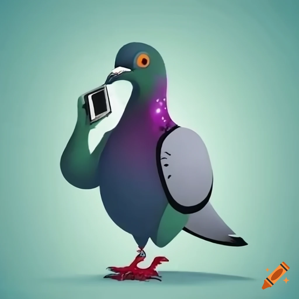 Humorous image of a pigeon pretending to make a call on Craiyon