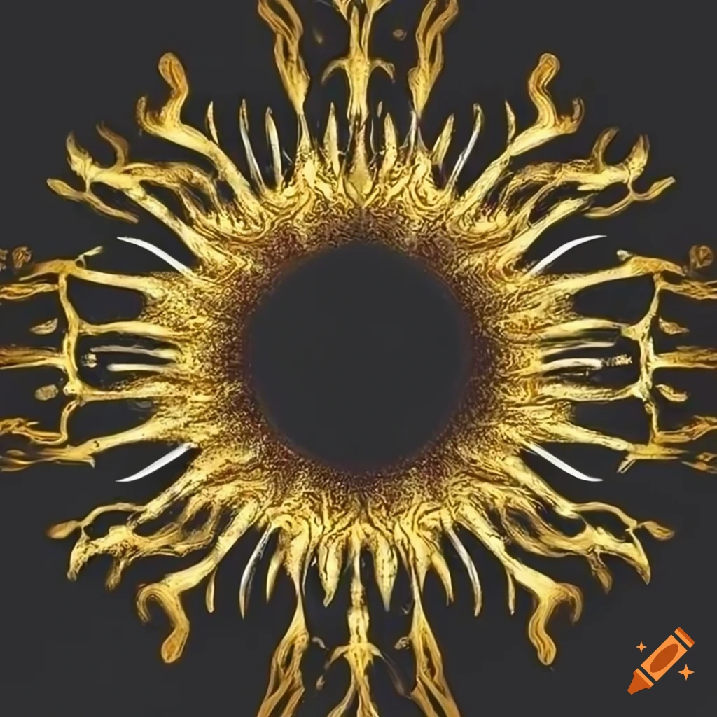 Black background with golden mystery sun