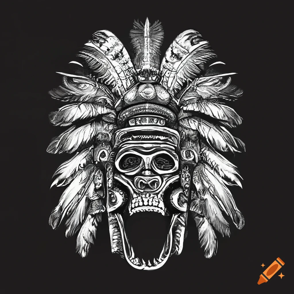 Aztec warrior in traditional animal mask and feathered headdress on Craiyon