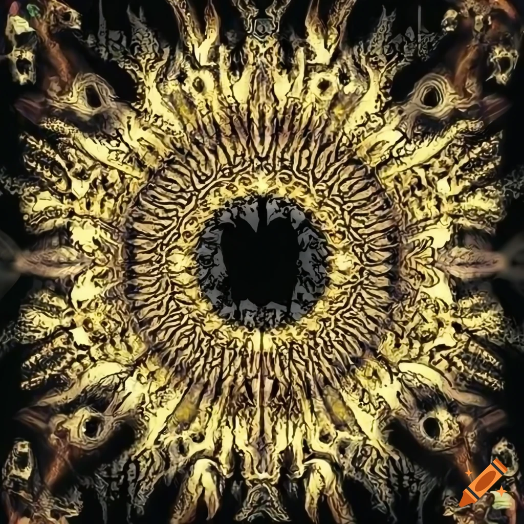 Abstract golden sun on a black background