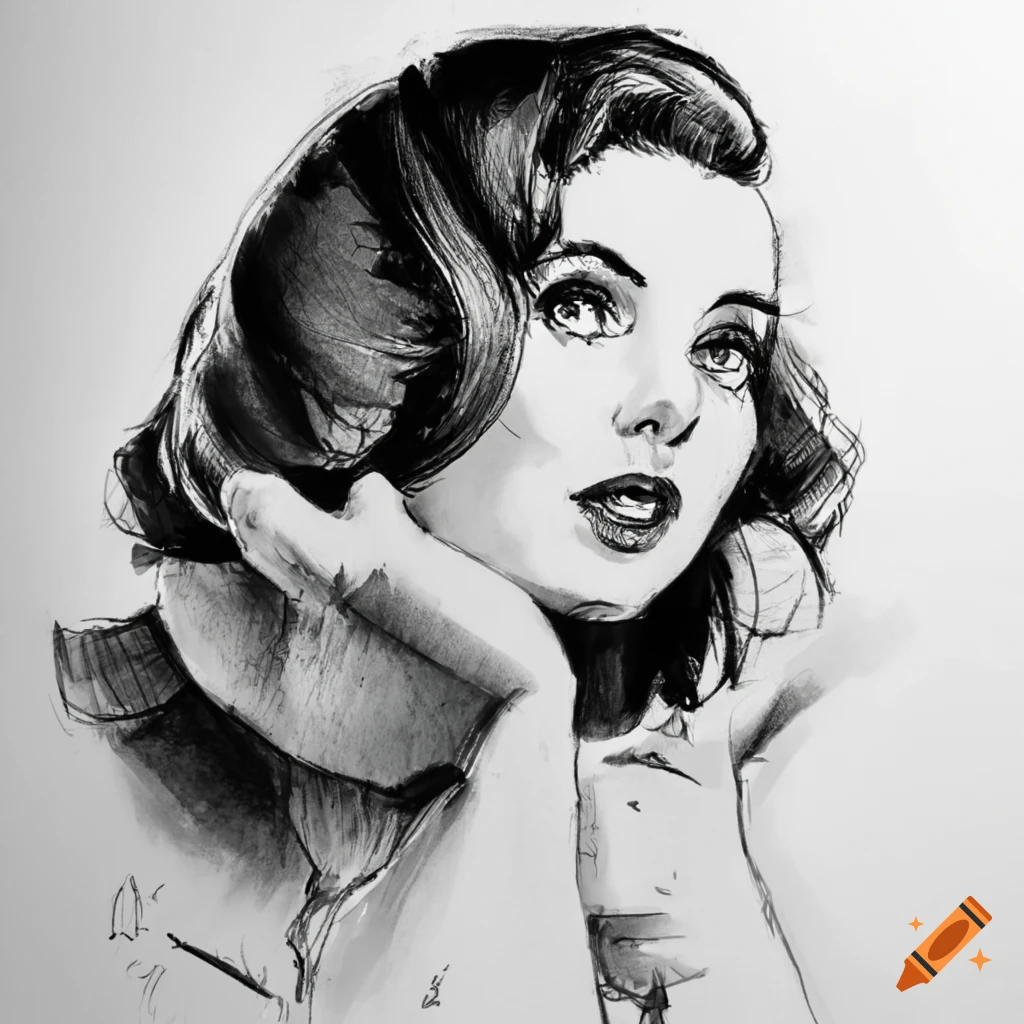 Ink drawing of a ukrainian actress in a trenchcoat on Craiyon