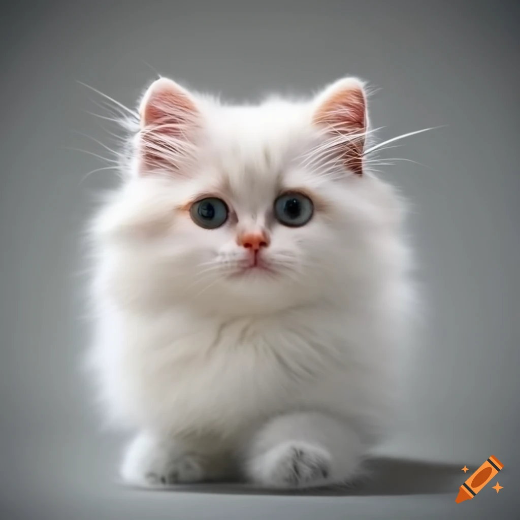 Adorable white kitten with round eyes and fluffy fur on Craiyon