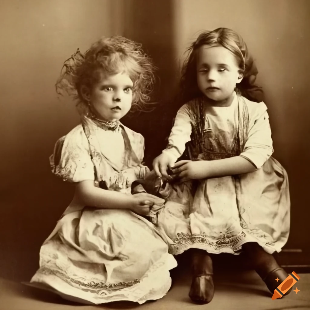 Sepia-toned photo of children playing in Victorian era on Craiyon