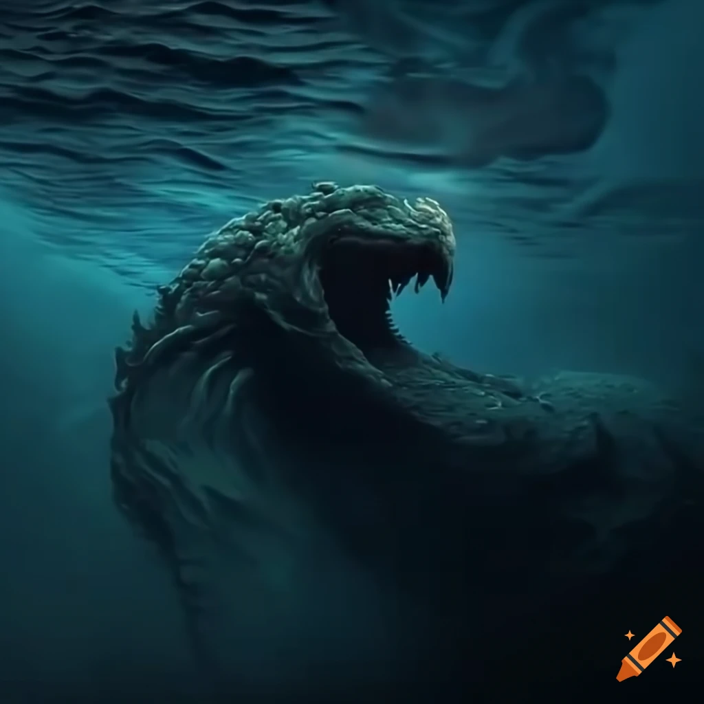 Detailed image of a monster emerging from the sea on Craiyon