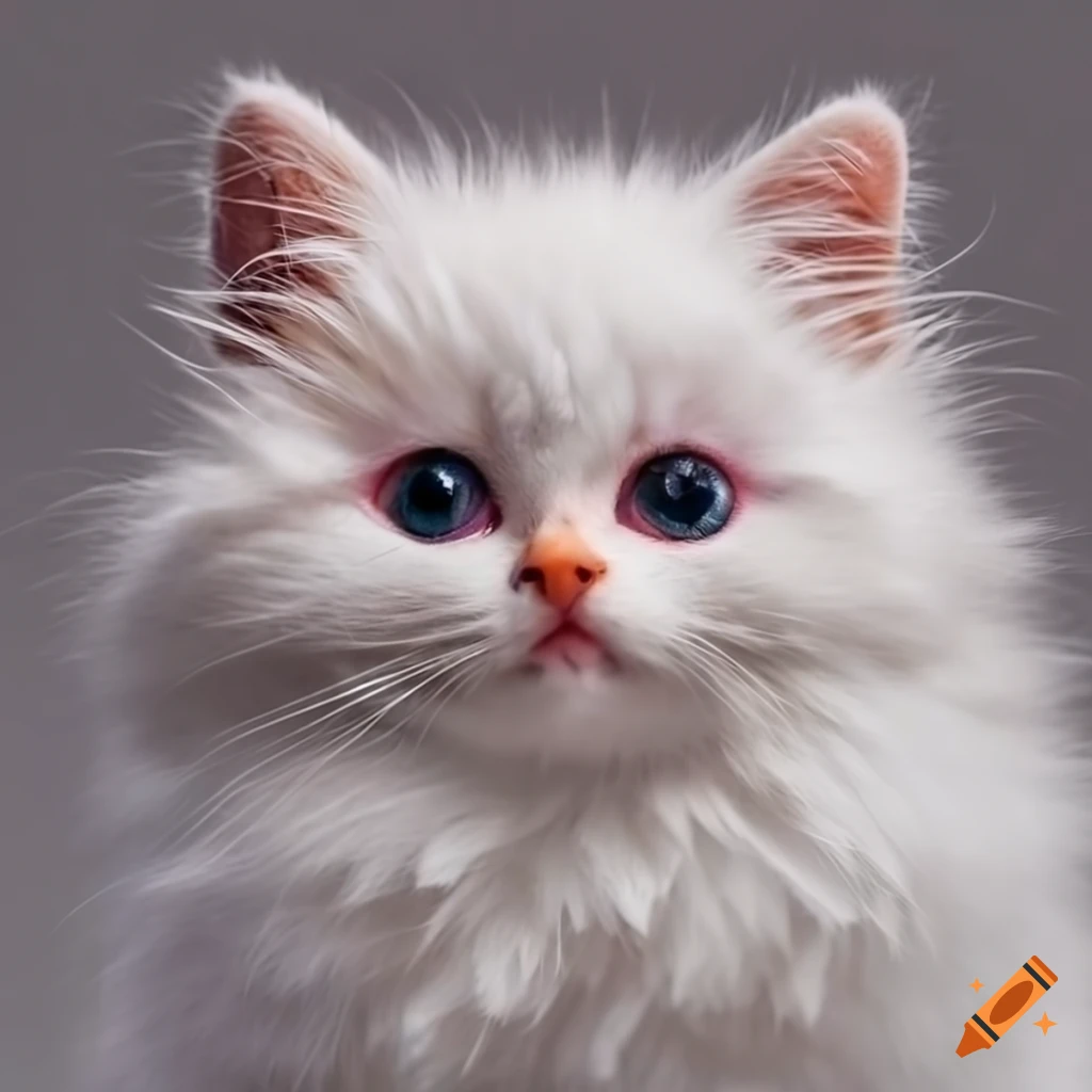 Adorable white kitten with round eyes and fluffy fur on Craiyon