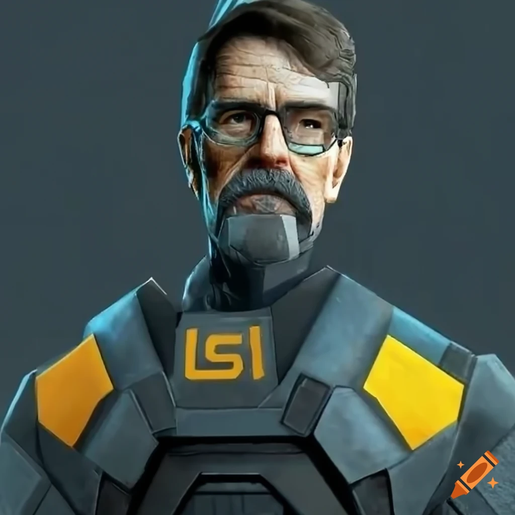 Bryan Cranston dressed as Gordon Freeman from Half-Life in a hazard ...
