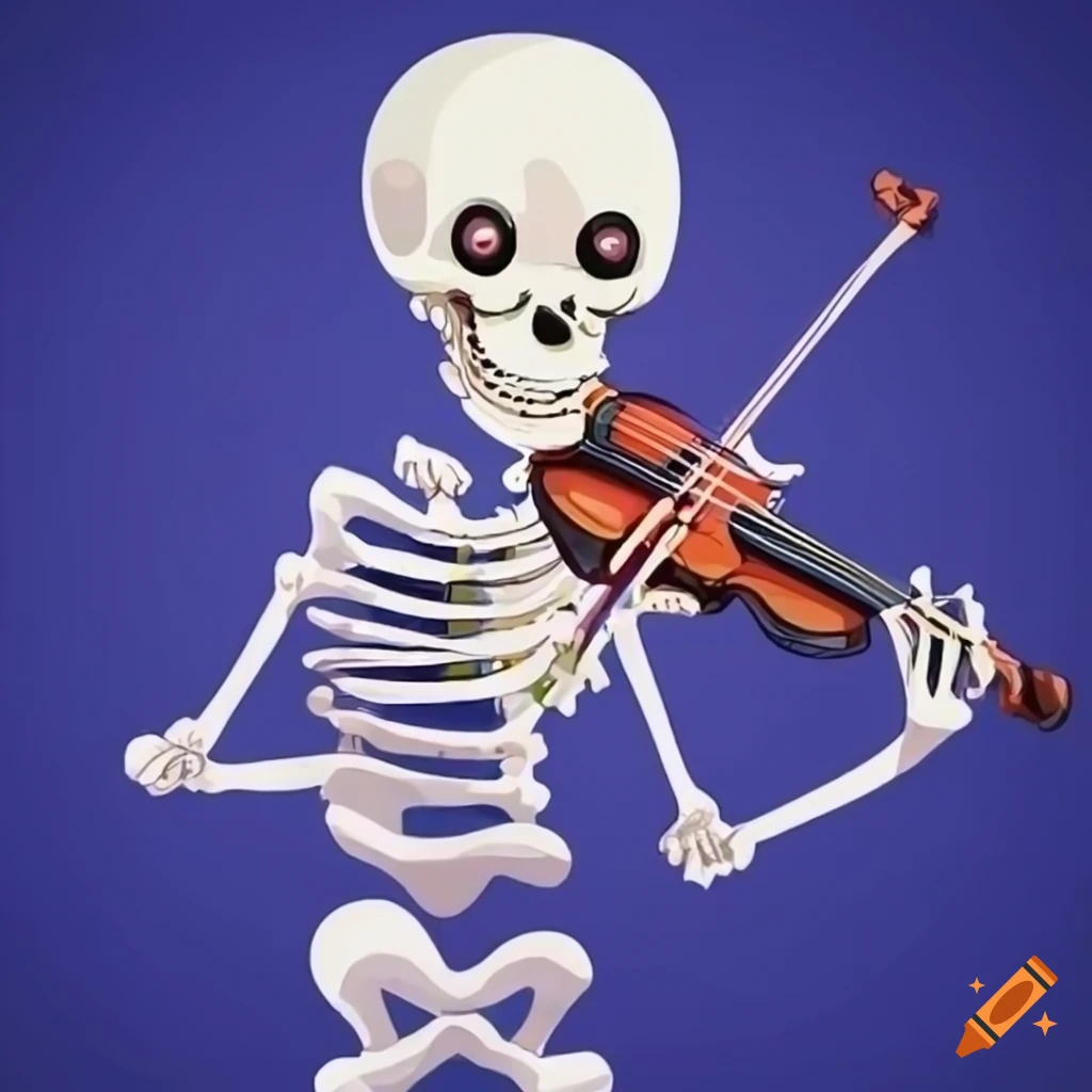 Cartoon skeleton playing the viola on Craiyon