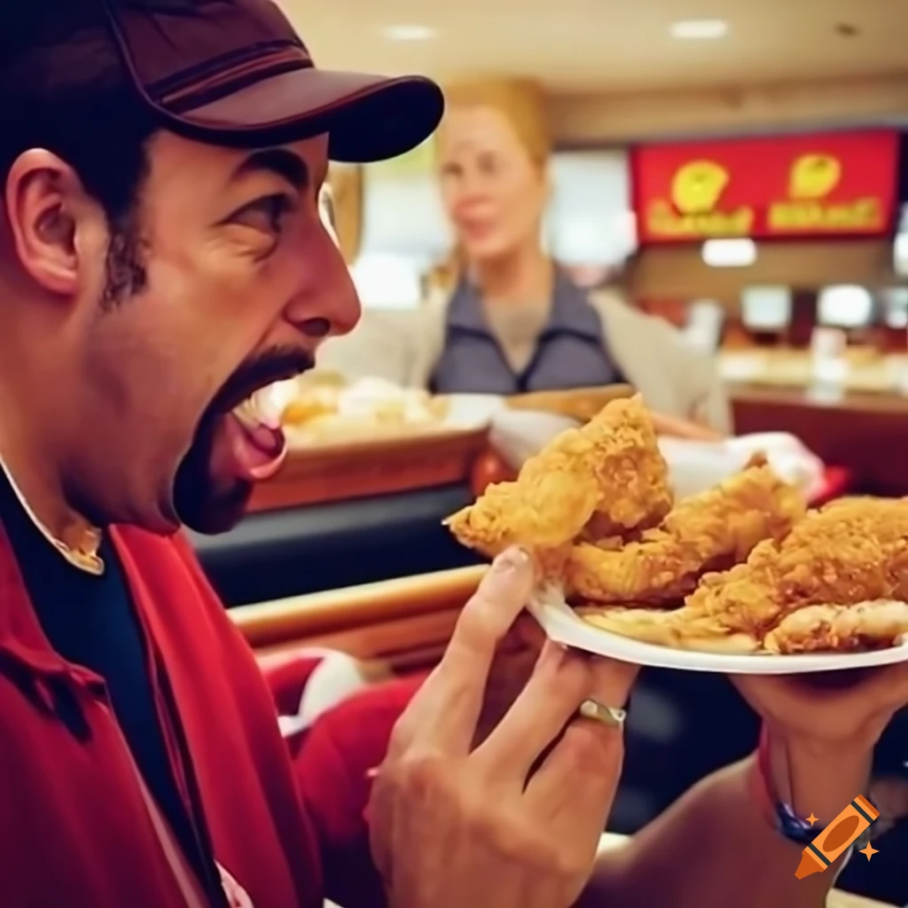 Adam Sandler enjoying chicken tenders at Applebee's on Craiyon