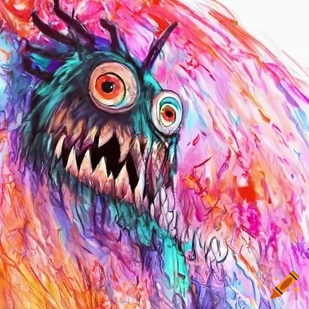 Detailed drawing of a monster by children on Craiyon