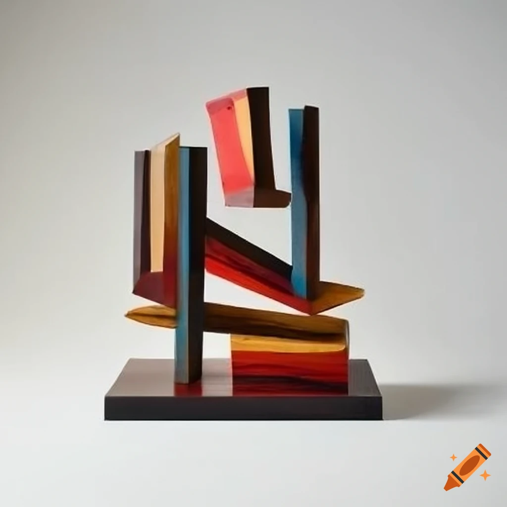 Abstract wooden sculpture with vibrant colors on Craiyon