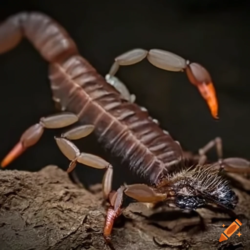 Illustration of a weasel-headed scorpion monster on Craiyon