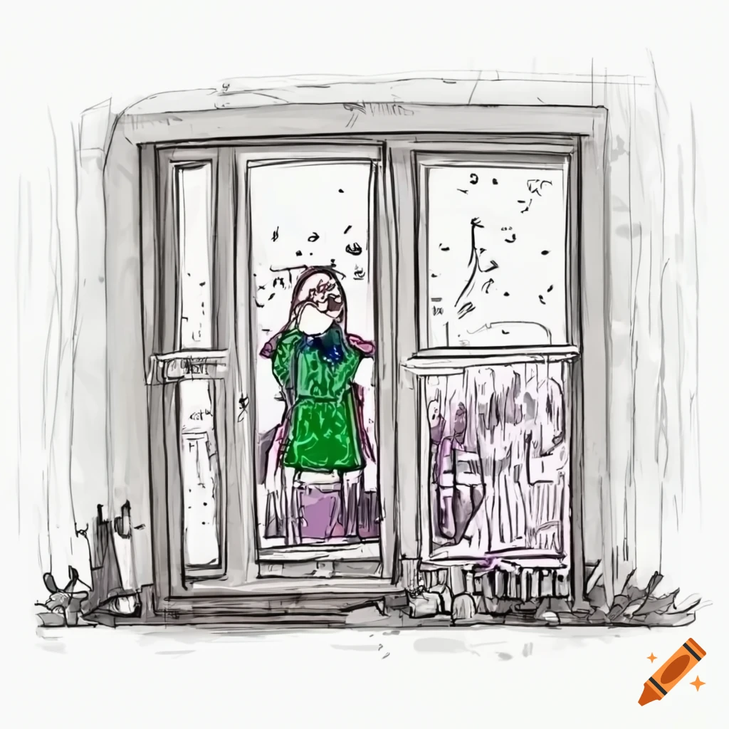 Cute comic style illustration of zombies approaching a window on Craiyon