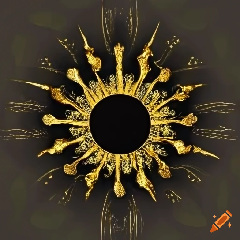 Golden abstract sun on black background