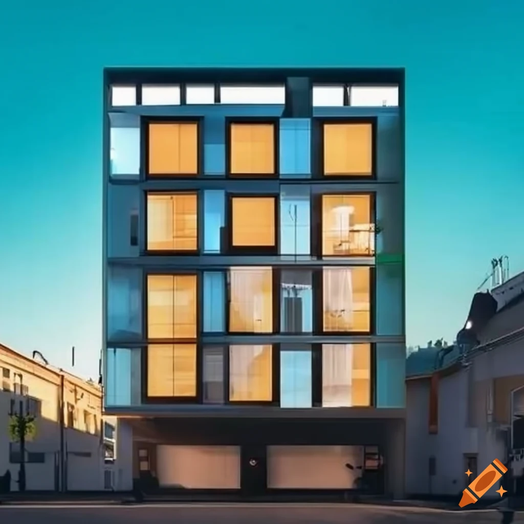 Modern and captivating facade of a three-story building on Craiyon