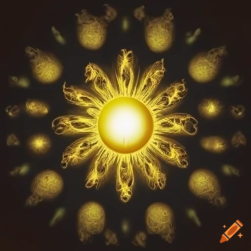 Mysterious gold sun on black background on Craiyon