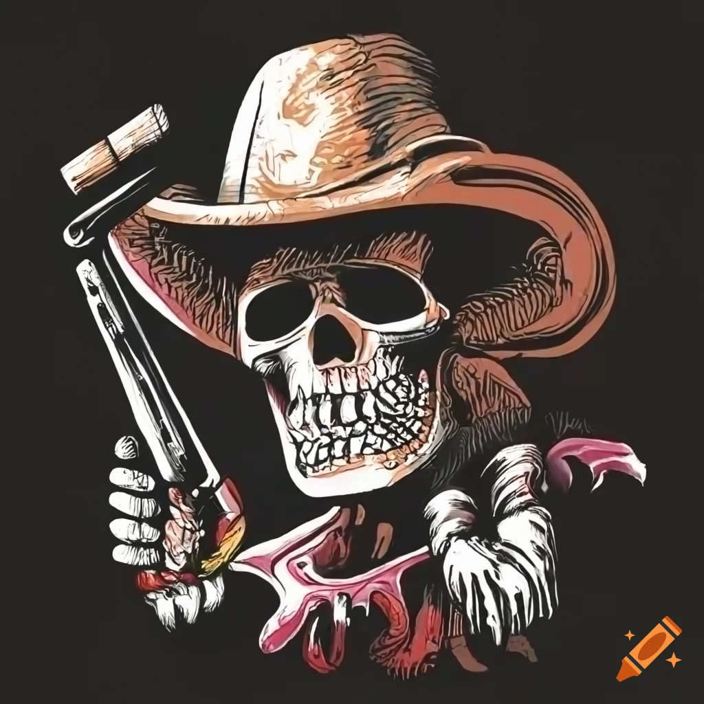 Mexican street art with a skeleton holding pistol and hot sauce on Craiyon