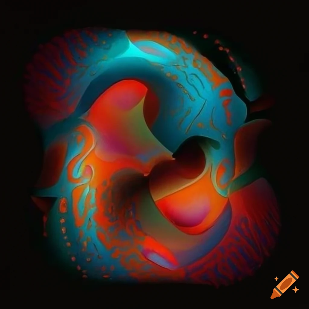 Abstract artwork with polymorphic shapes on black background