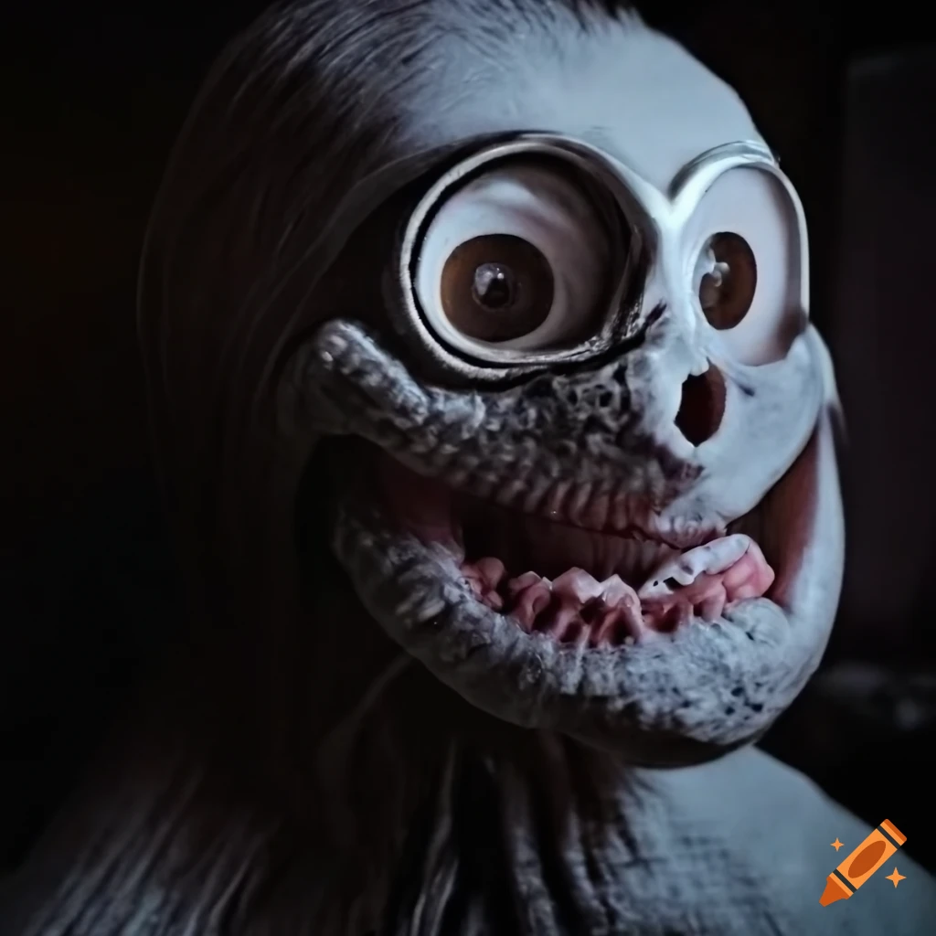 Horror movie inspired image with a minion on Craiyon