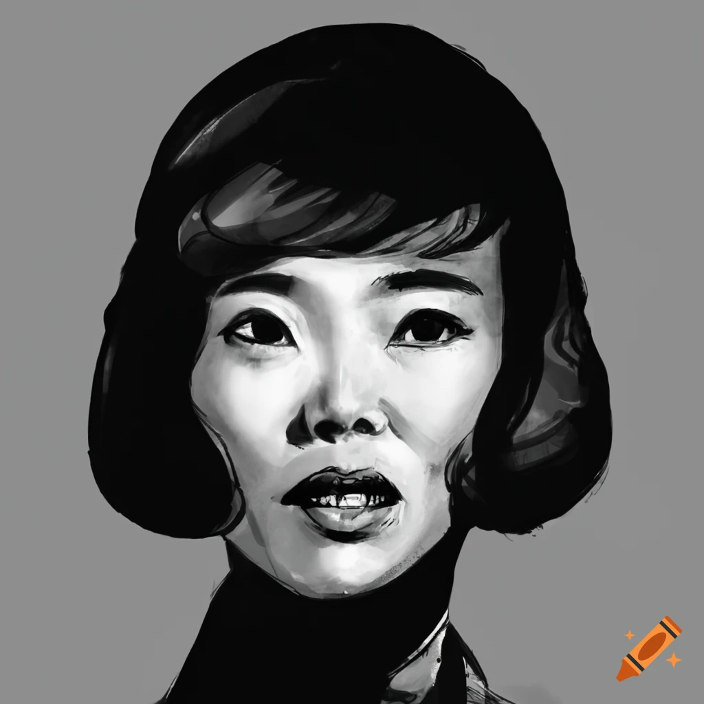 Inktober illustration of a vintage actress in a trenchcoat on Craiyon