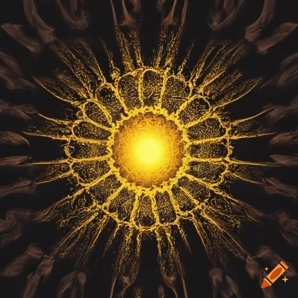 Mysterious golden sun on a black background