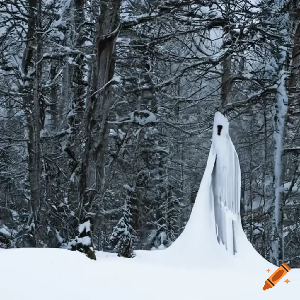 Image of a mysterious bird-like creature in the snowy wilderness on Craiyon