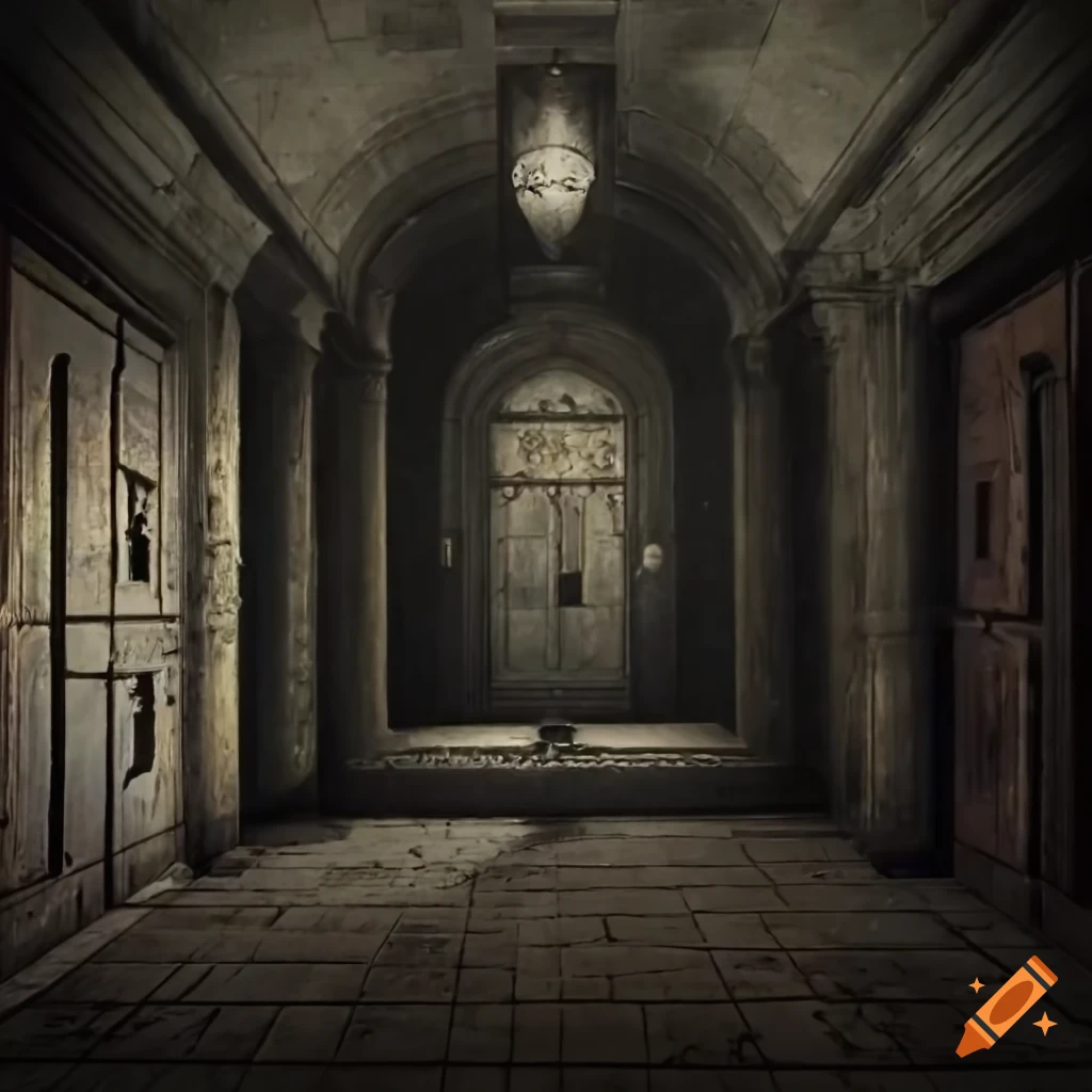 Image of a dark asylum chamber with mysterious symbols on Craiyon