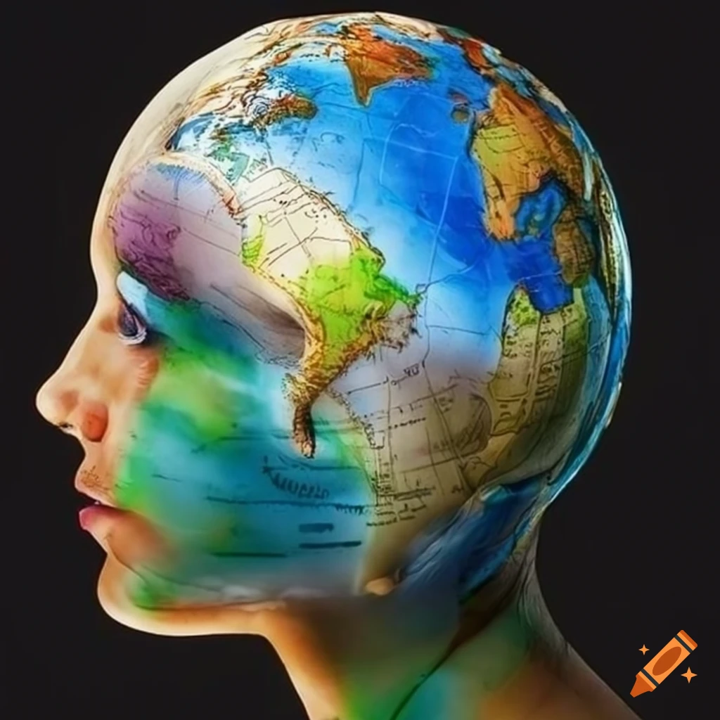Surreal artwork of a person with a melting globe head on Craiyon