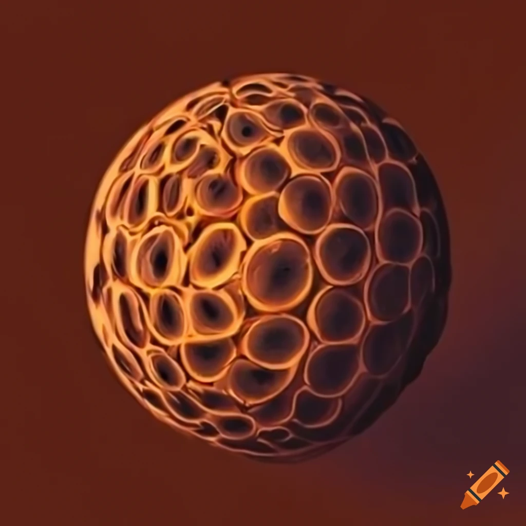 Close-up of a spherical seed with concentric circles on orange ...