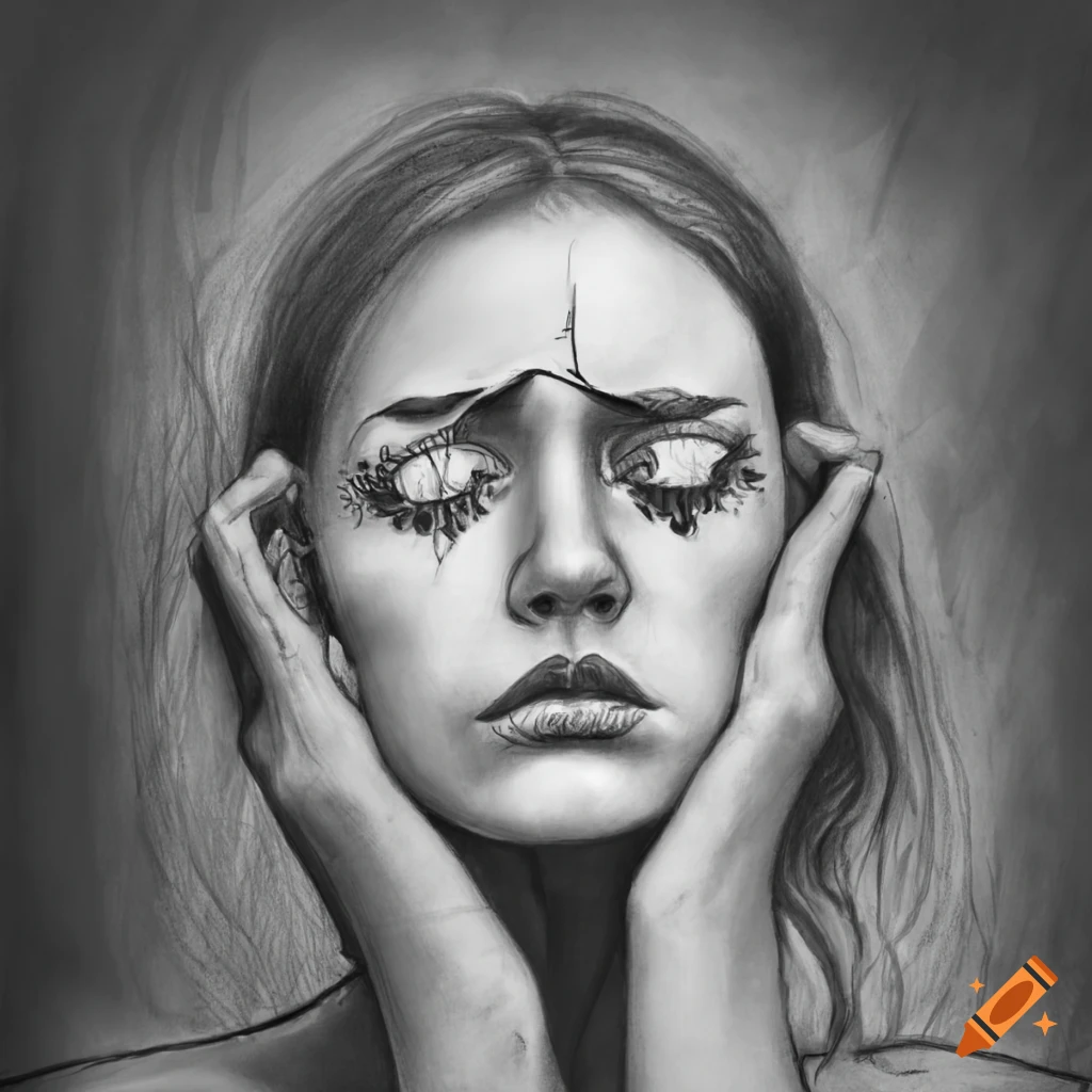 Sketch of a woman in despair on Craiyon