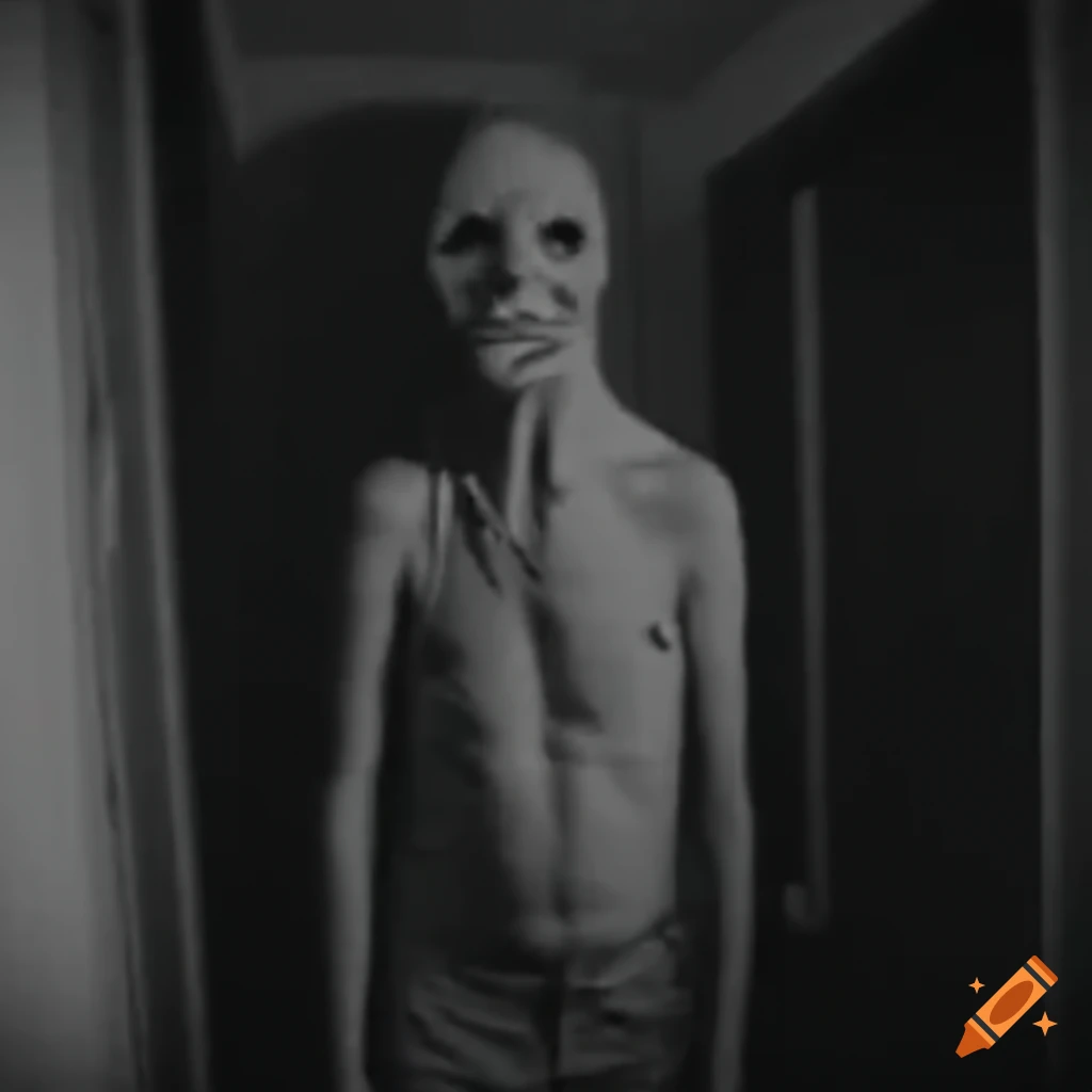 Vintage horror footage of a spooky man in a hallway on Craiyon