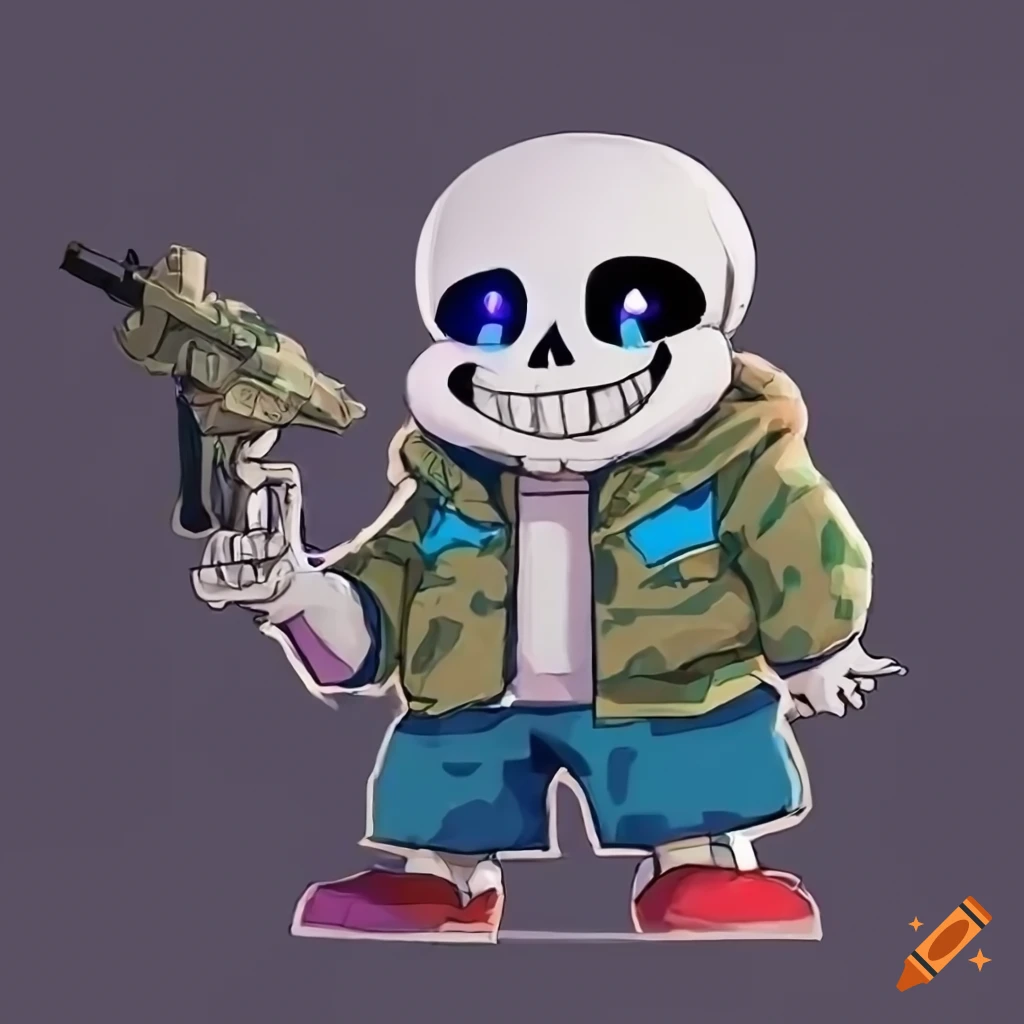 Sans from undertale dressed as a soldier on Craiyon