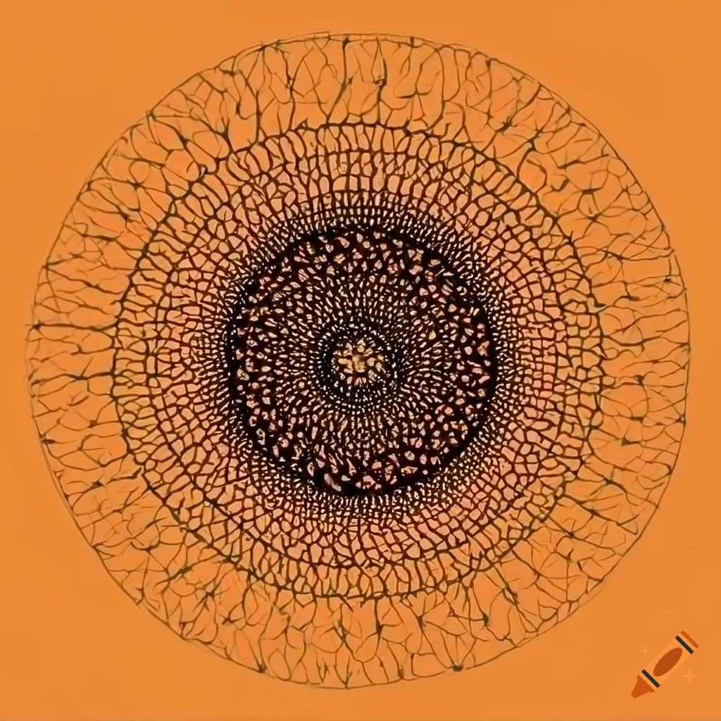 Close-up of a spherical seed with concentric circles on orange ...