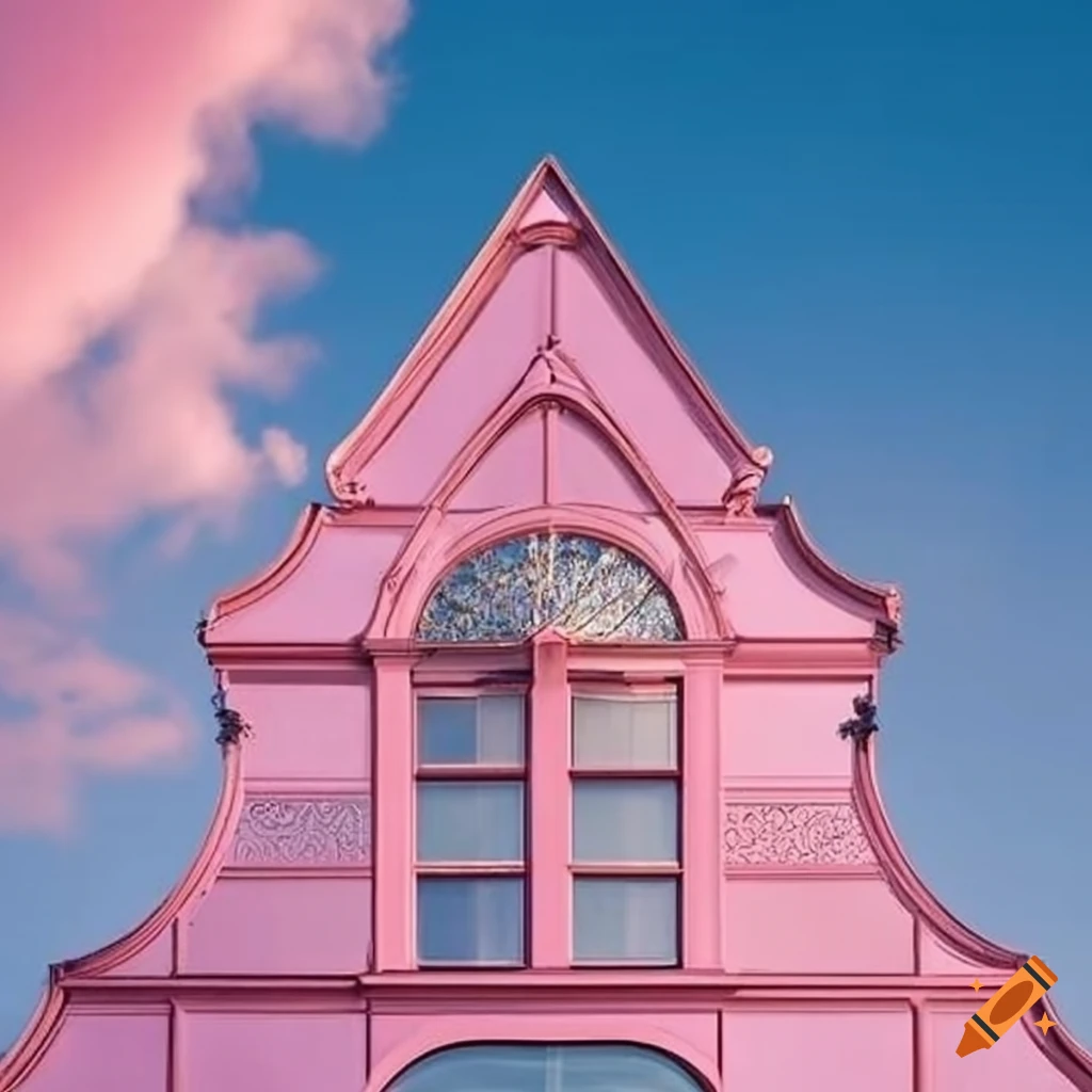 Rococo glass facade with pink clouds on Craiyon