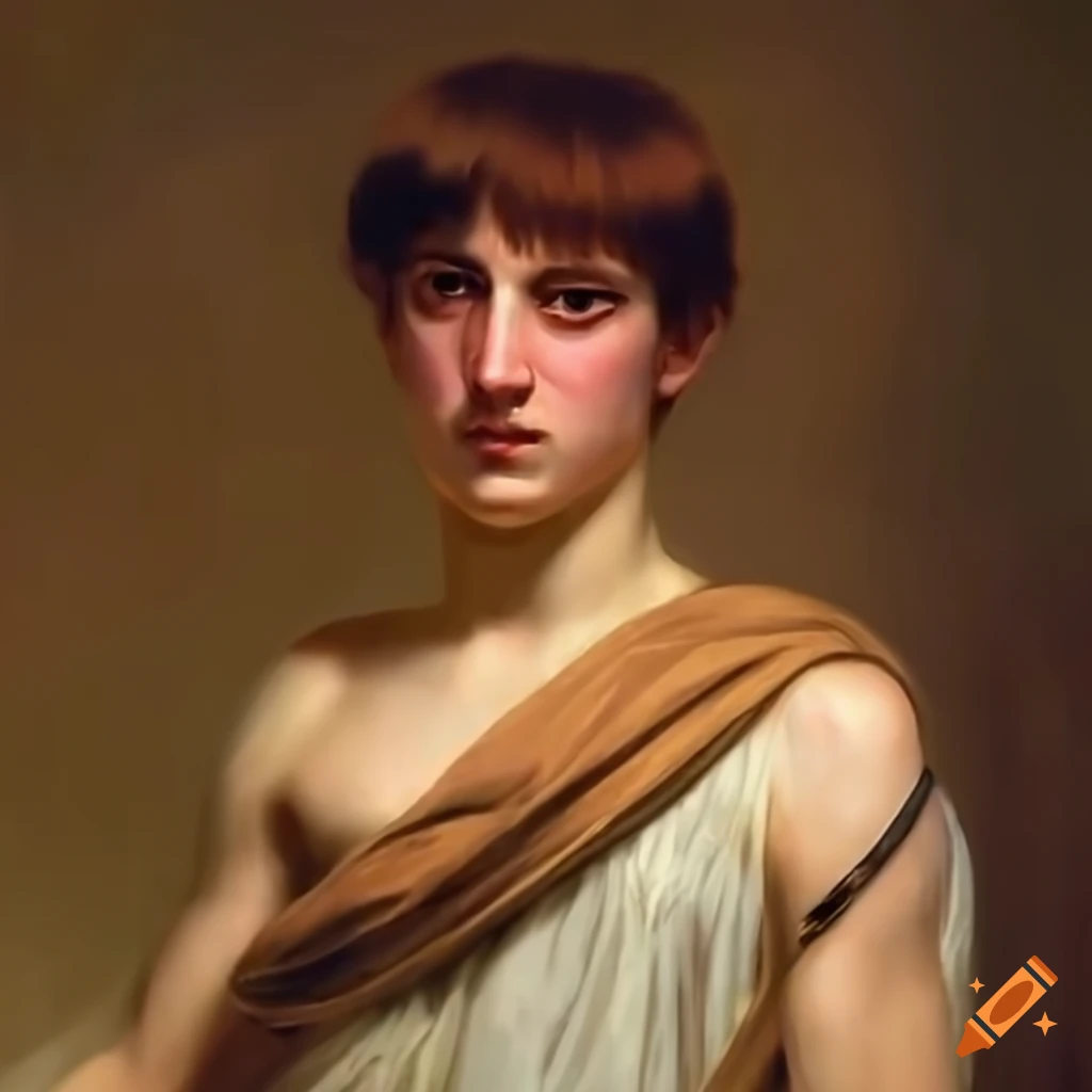 Painting of a young man dressed as an ancient Greek athlete on Craiyon