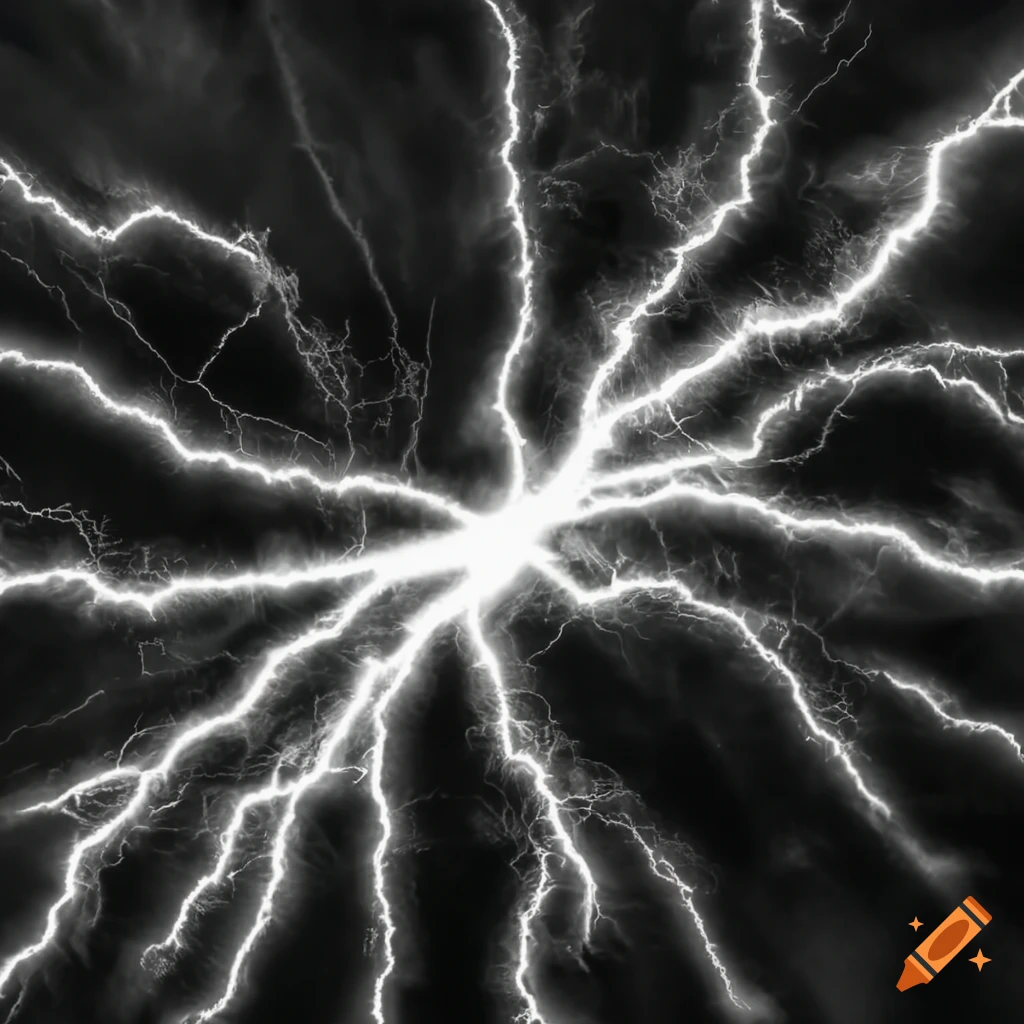 Black and white illustration of lightning bolts on Craiyon
