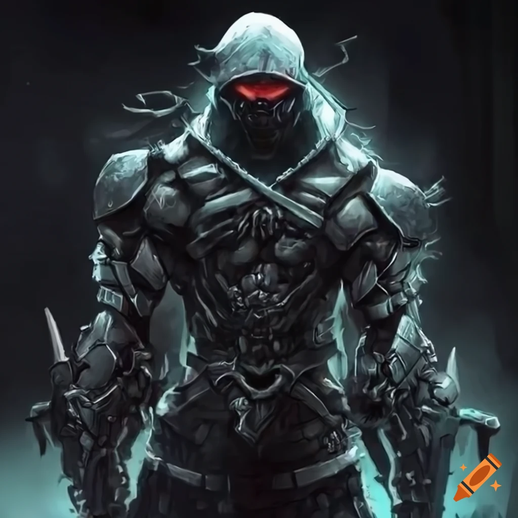 Cyborg ninja crew in a dark fantasy setting on Craiyon