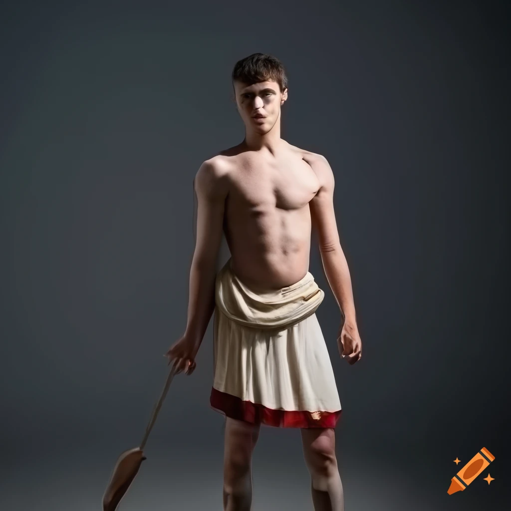 Young man dressed as ancient athlete in roman tunic on Craiyon