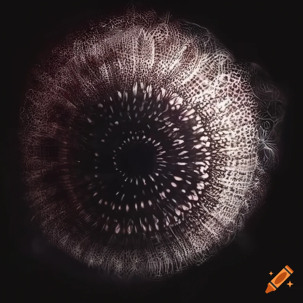 Close-up of a spherical seed with rays of light on Craiyon