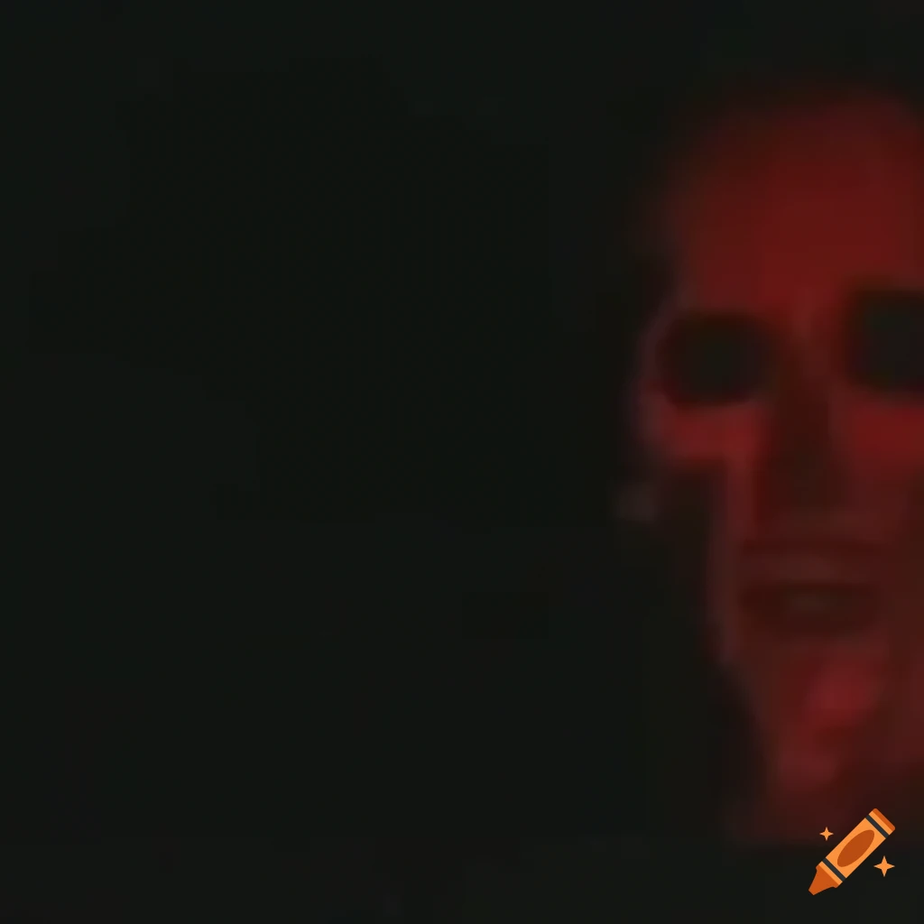 Grainy VHS footage of a spooky man with white eyes on Craiyon