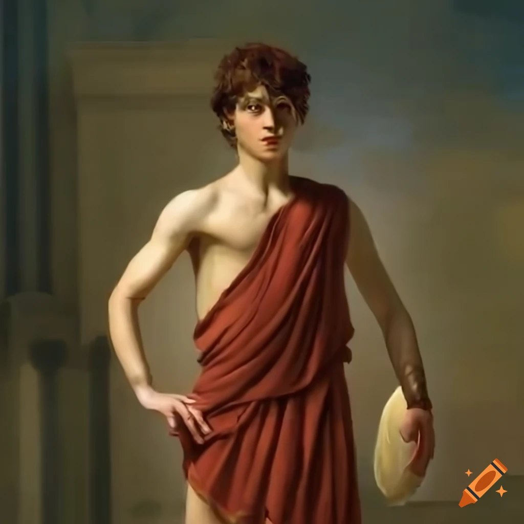 Painting of a young man dressed as an ancient greek athlete on Craiyon
