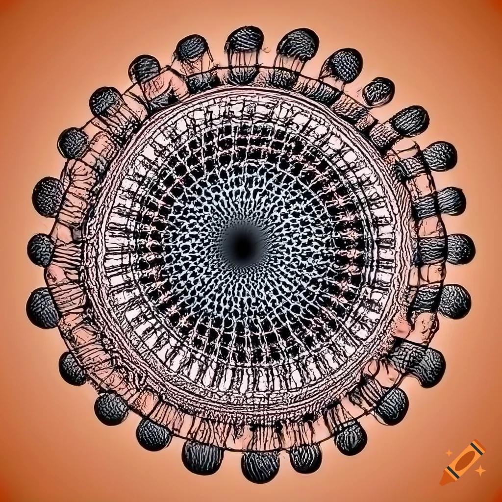 Close-up of a plant seed emitting black concentric circles on orange ...