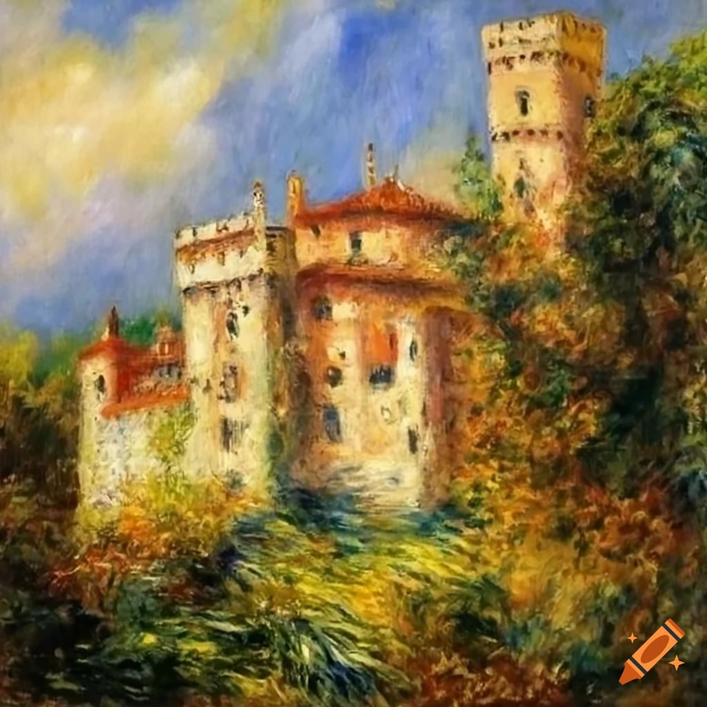 Oil painting of an italian castle in renoir style on Craiyon