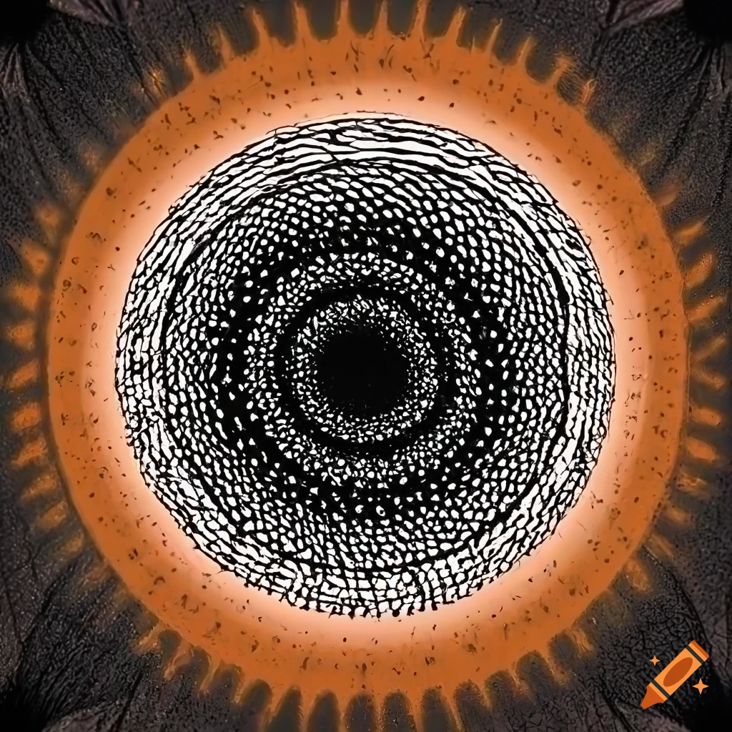 Close-up of a spherical seed with concentric circles on orange ...