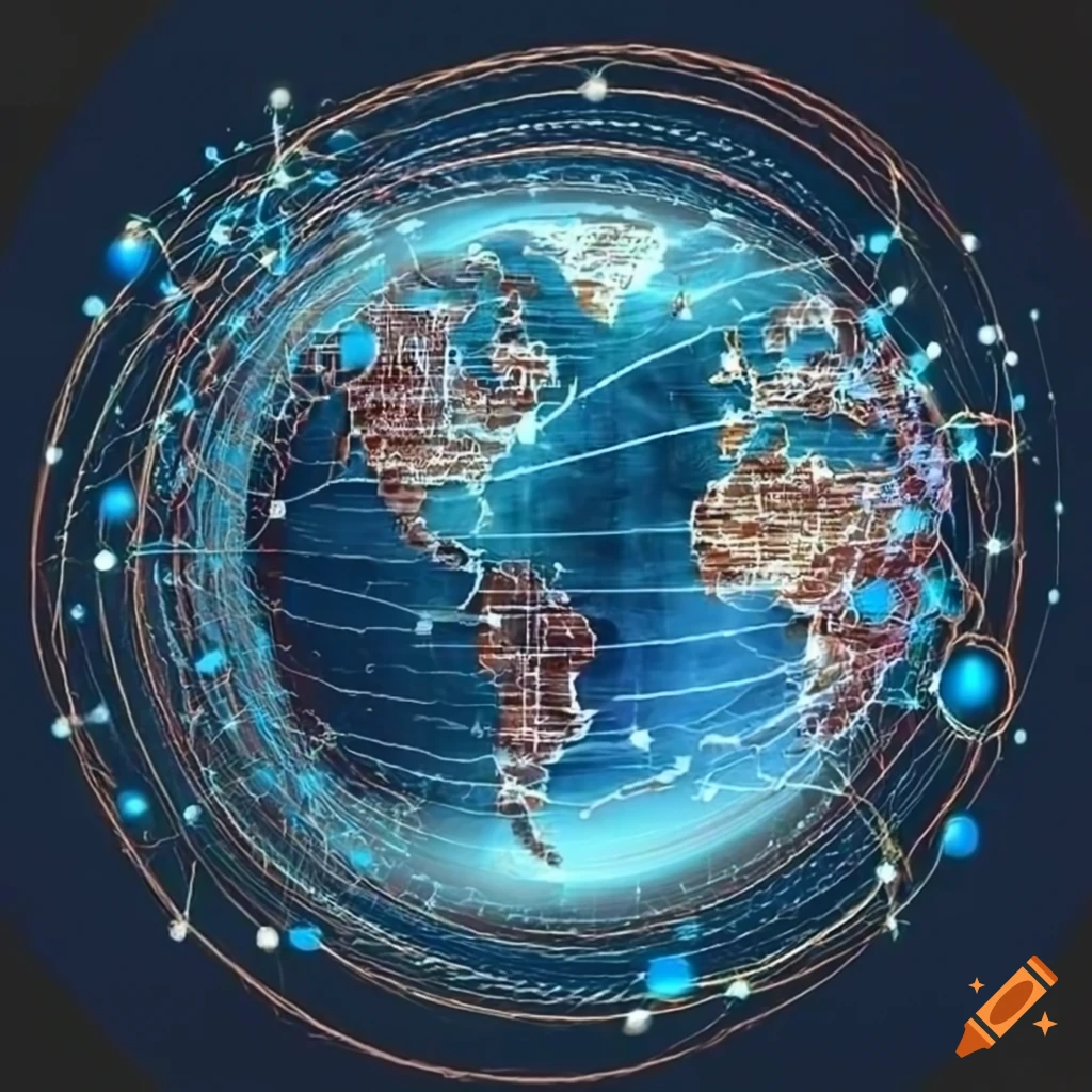 World map with interconnected strings on Craiyon