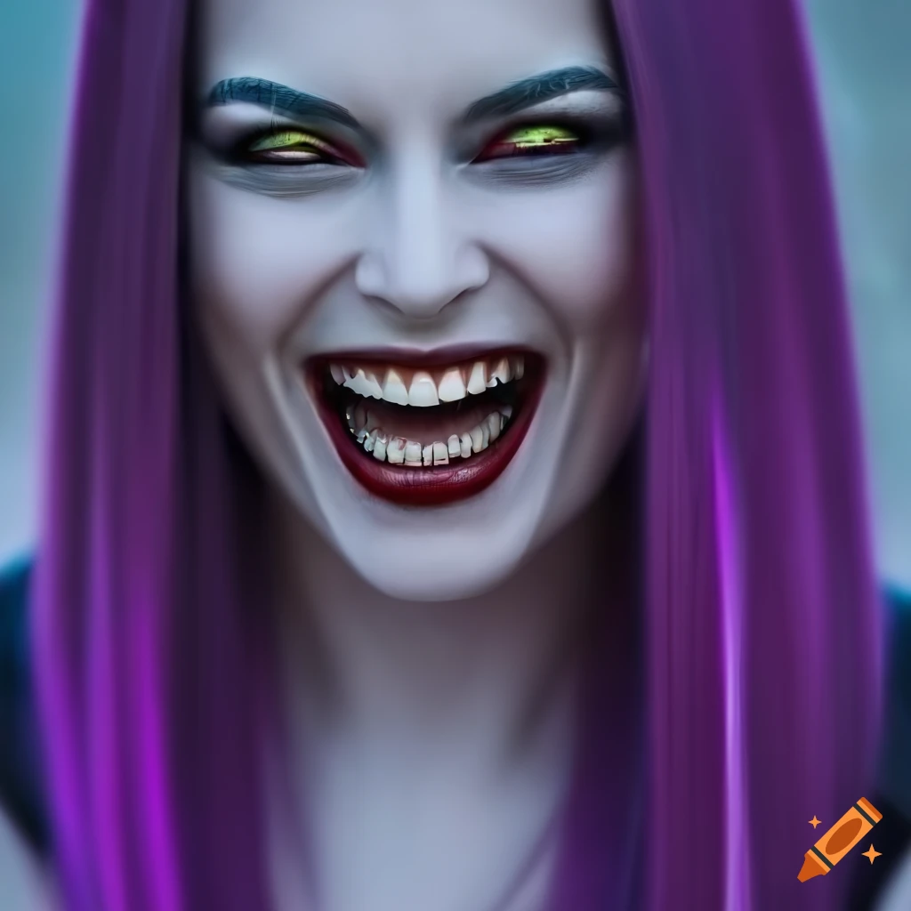 Portrait of a beautiful laughing vampire woman on Craiyon