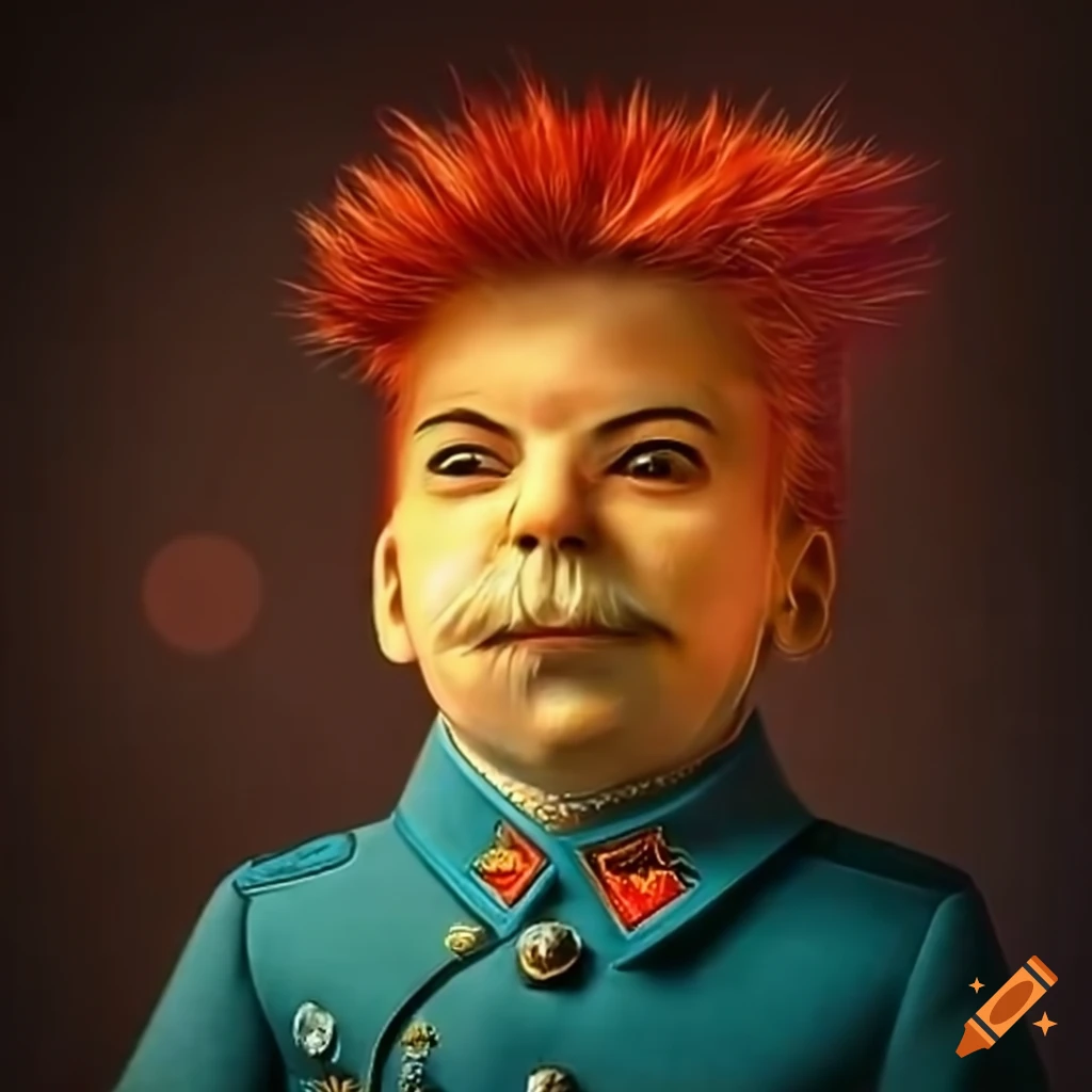 Satirical depiction of Stalin with a red hairbow on Craiyon