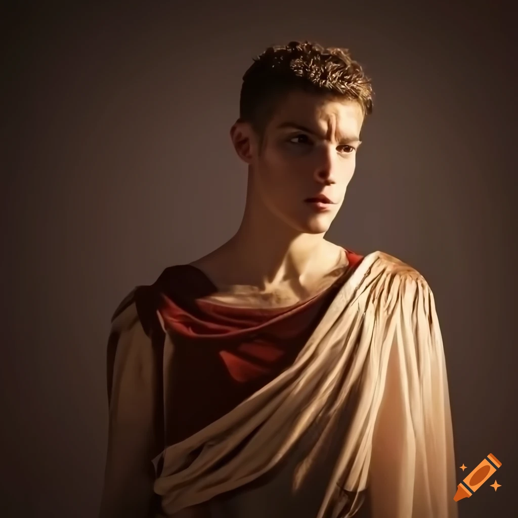 Young man dressed as ancient athlete in roman tunic on Craiyon