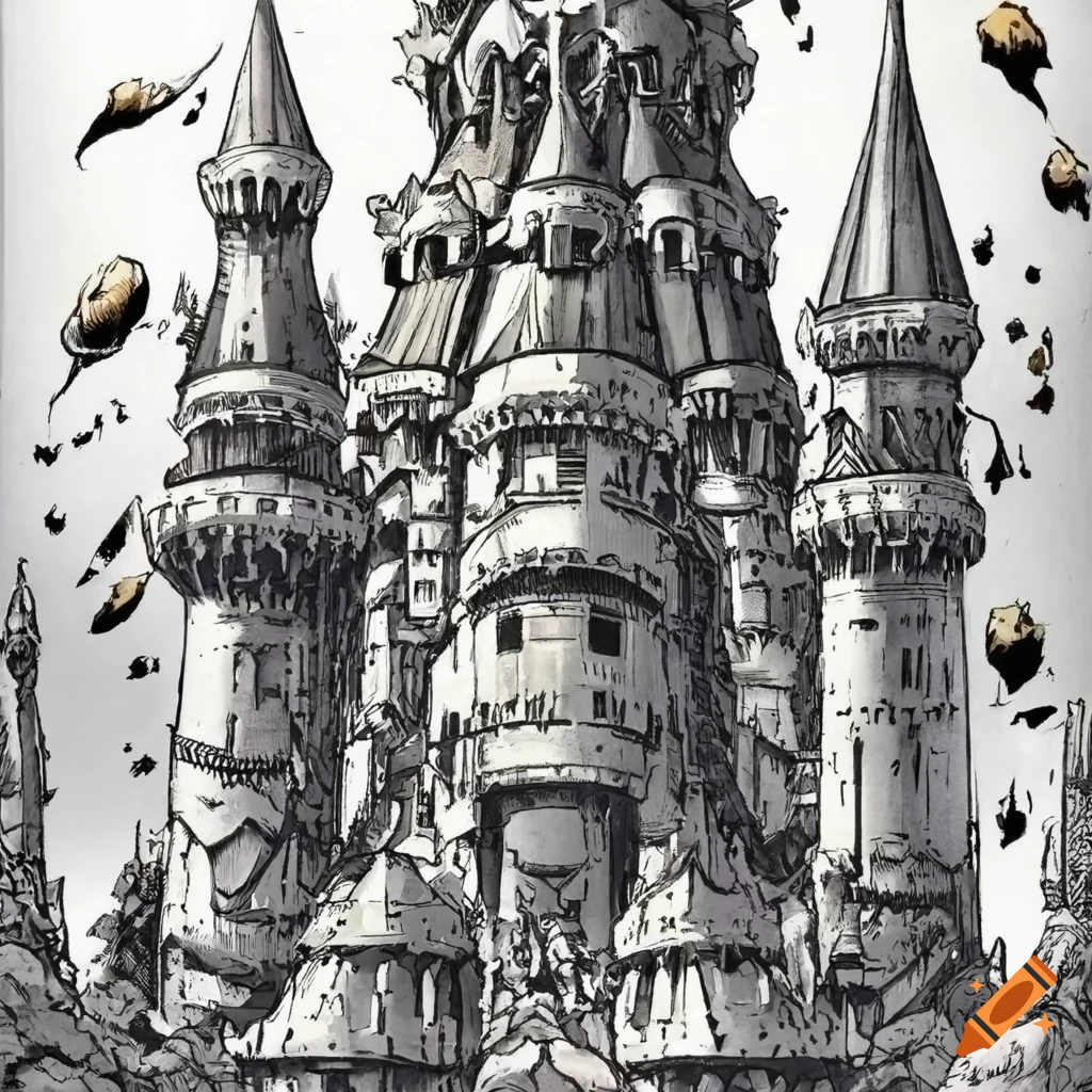 Detailed manga illustration of hyrule castle in berserk style on Craiyon