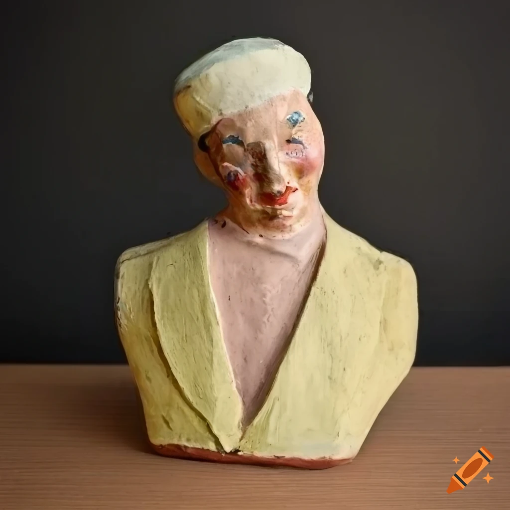 Polychrome vintage papier mache bust from 1960s on Craiyon
