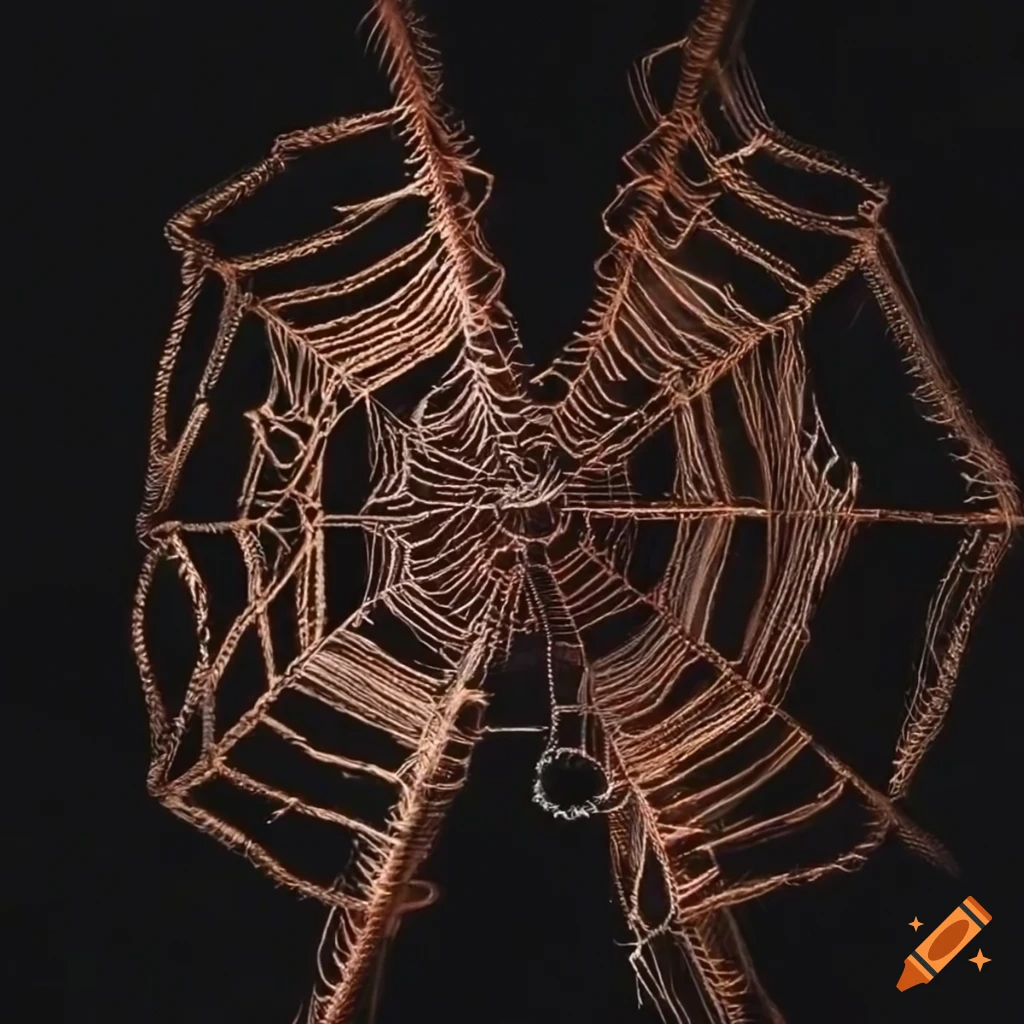 Mechanical spider weaving a lacy web on Craiyon